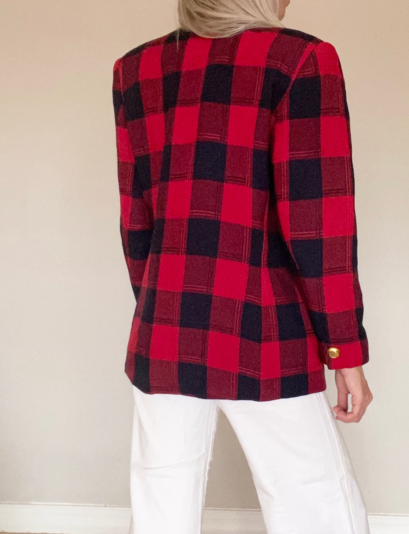 Vintage M/L 1990s Navy & Red Plaid Blazer Womens Vintage - Etsy.de