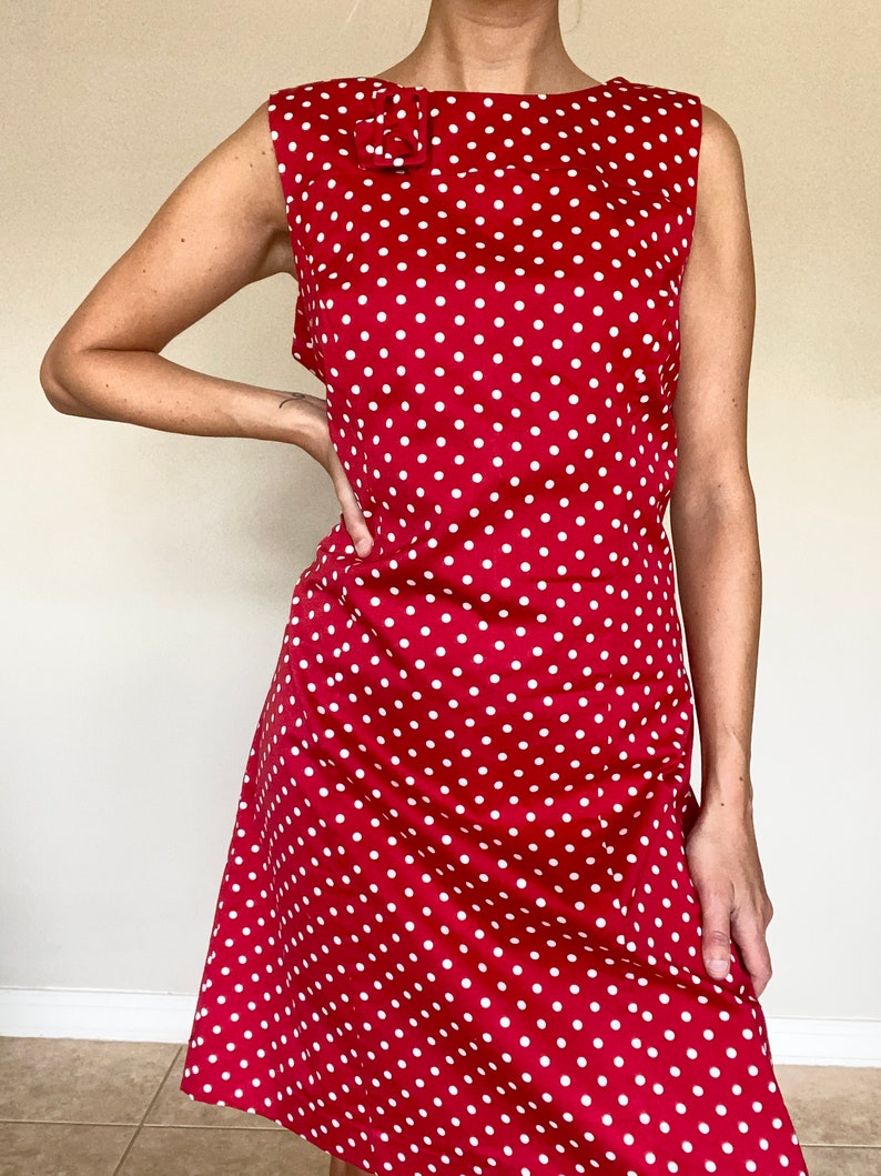 Vintage L 1980s/1990s Red & White Polka Dot Sleeveless Dress - Etsy