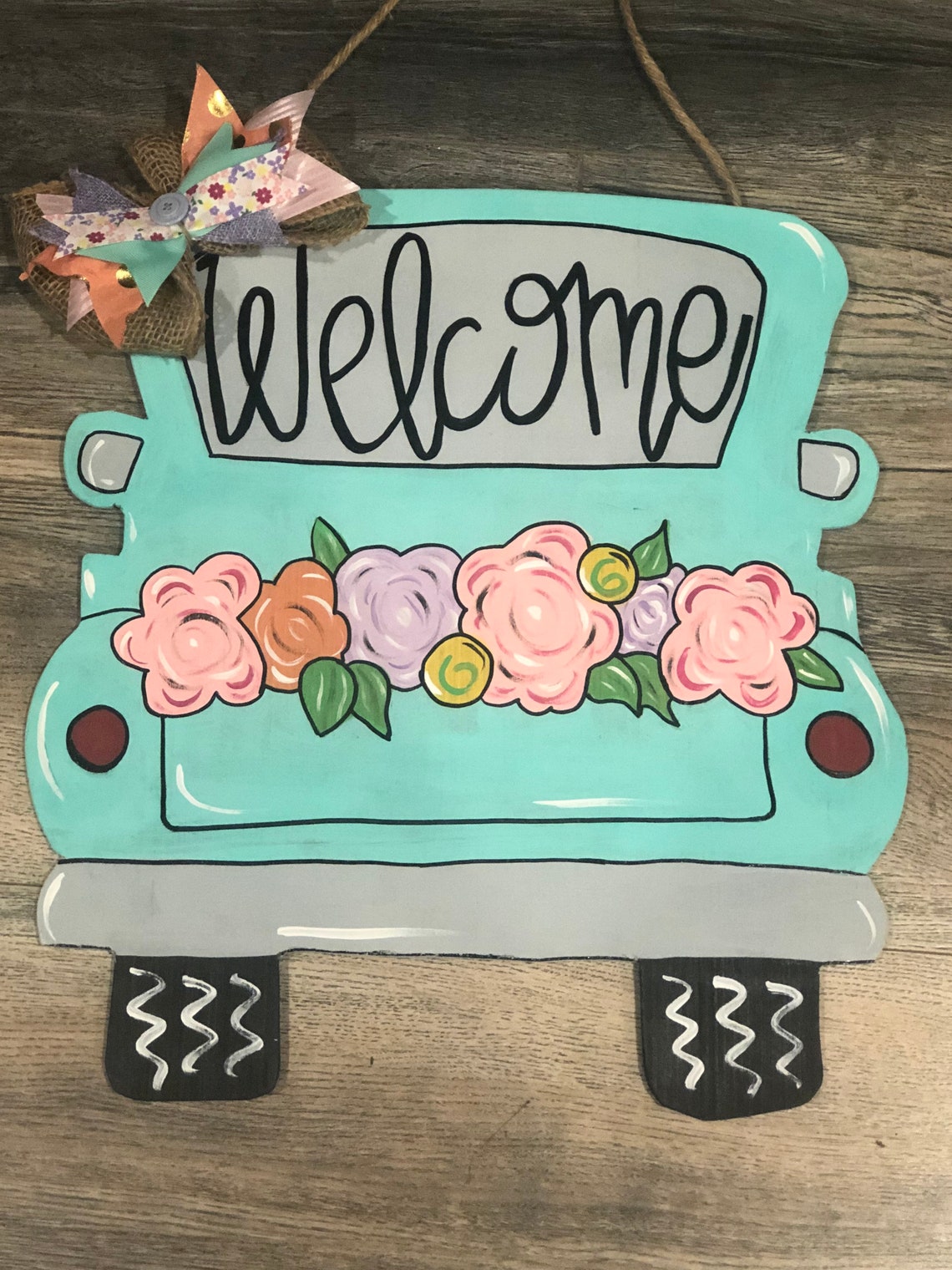 Spring, Spring Truck, Flower Truck, Country Truck, Door Decor, Wooden ...