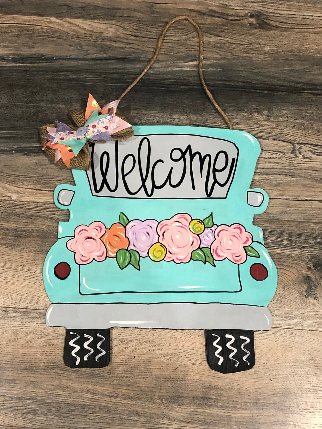Spring, Spring Truck, Flower Truck, Country Truck, Door Decor, Wooden ...