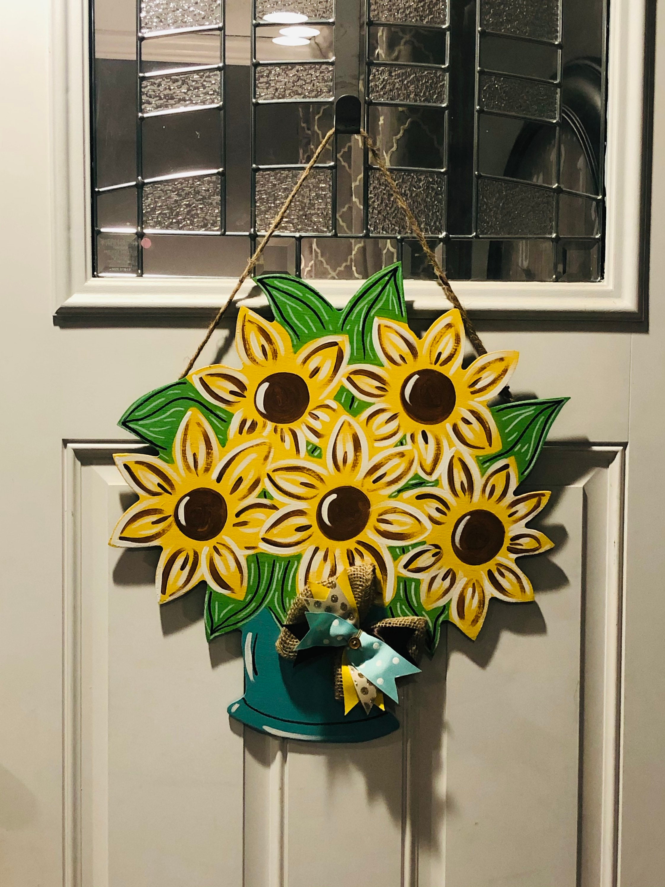 Spring Sunflower Door Hanger, Spring Door Sign, Door Decor, Wooden Door ...