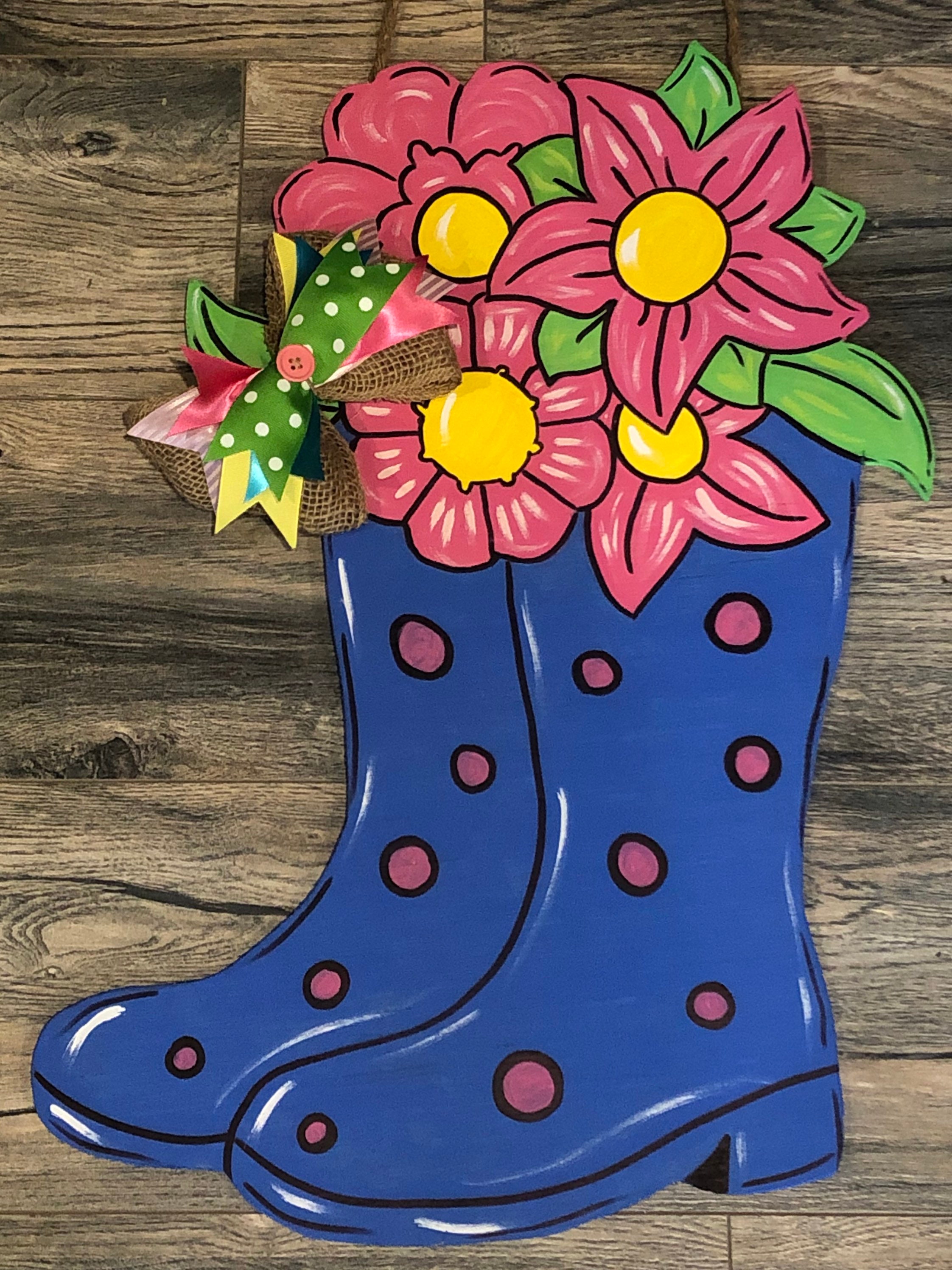 Spring Flowers Door Hanger Rain Boots Spring Door Sign Door | Etsy