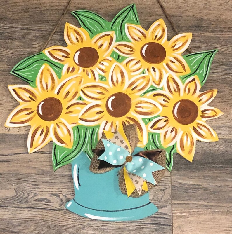 Spring Sunflower Door Hanger, Spring Door Sign, Door Decor, Wooden Door ...