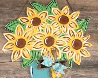Sunflower Door Hanger, Sunflower, Welcome Sign, Door Decor, Wooden Door ...