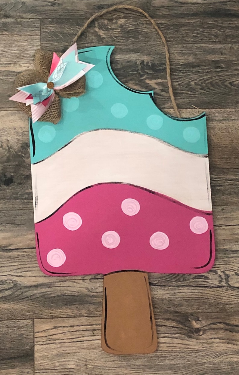 Ice Cream, Popsicle, Wood, Summer, Sign, Door Decor, Wooden Door Hanger ...