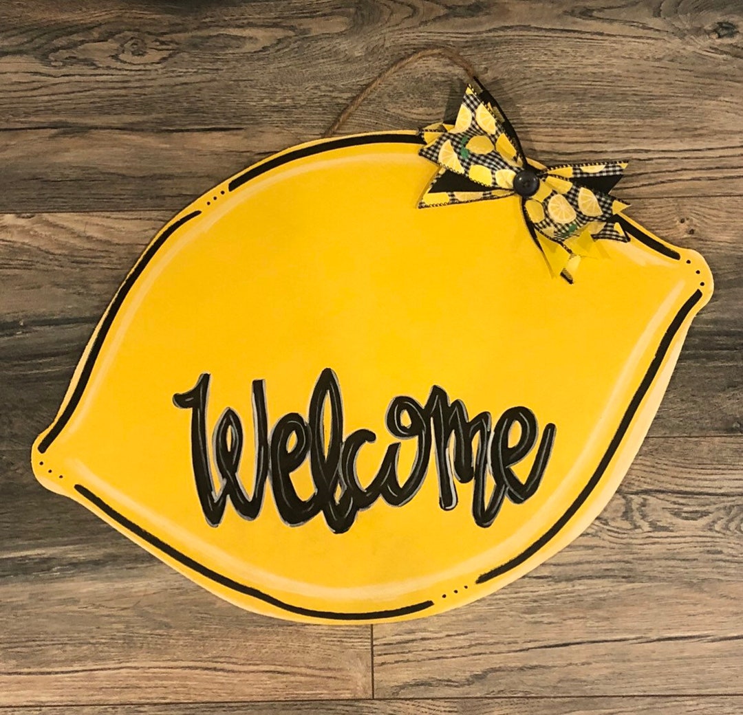 Lemon Door Hanger, Lemon, Welcome Sign, Door Decor, Wooden Door Hanger ...