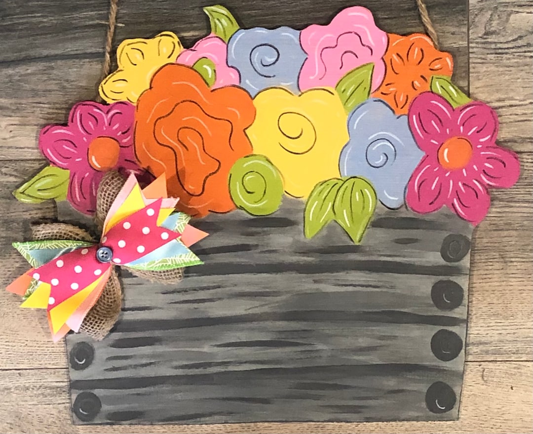 Farmhouse Spring Flowers Door Hanger, Spring Door Sign, Door Decor ...