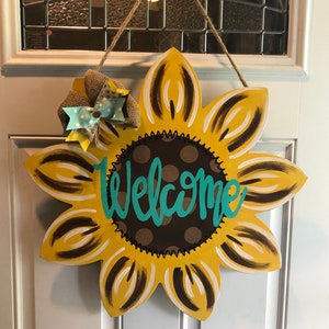 Sunflower Door Hanger, Sunflower, Welcome Sign, Door Decor, Wooden Door ...