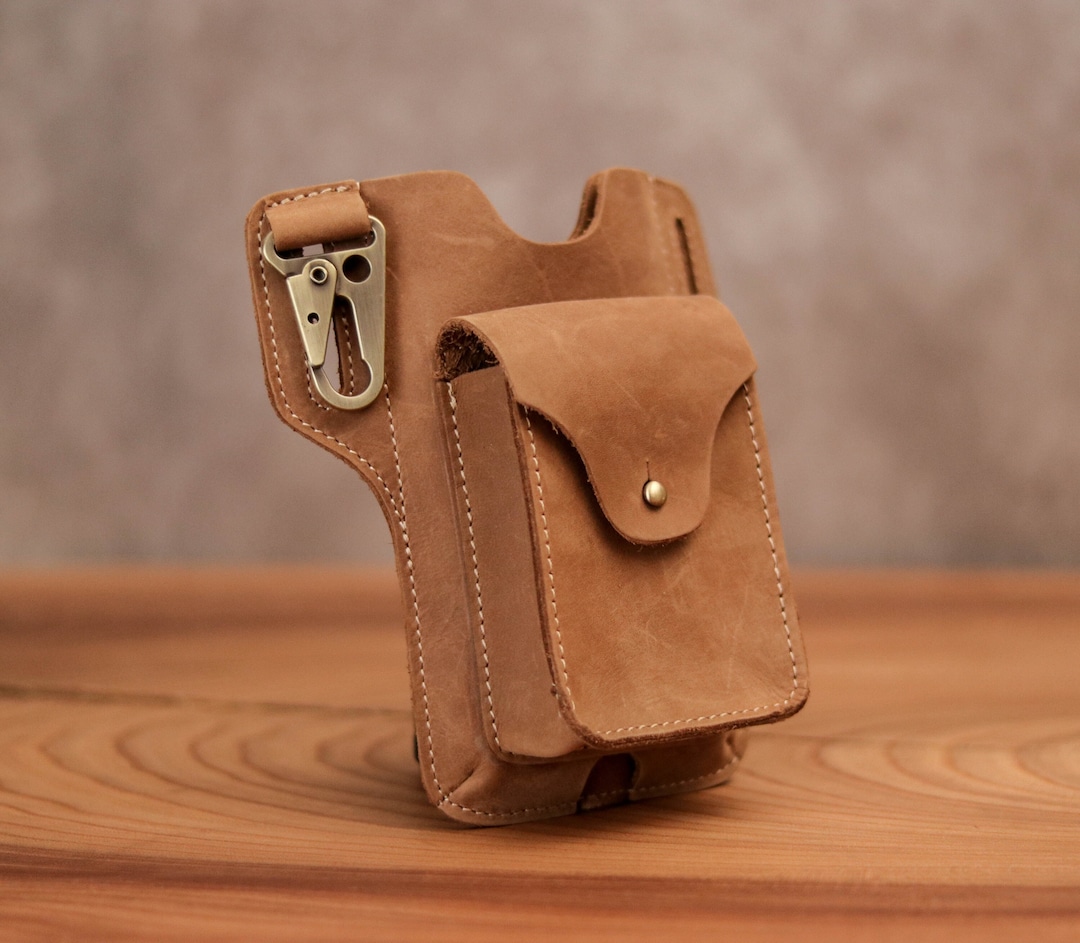 Full Grain Leather Cell Phone Holster, Personalized Belt Case, Hiking ...