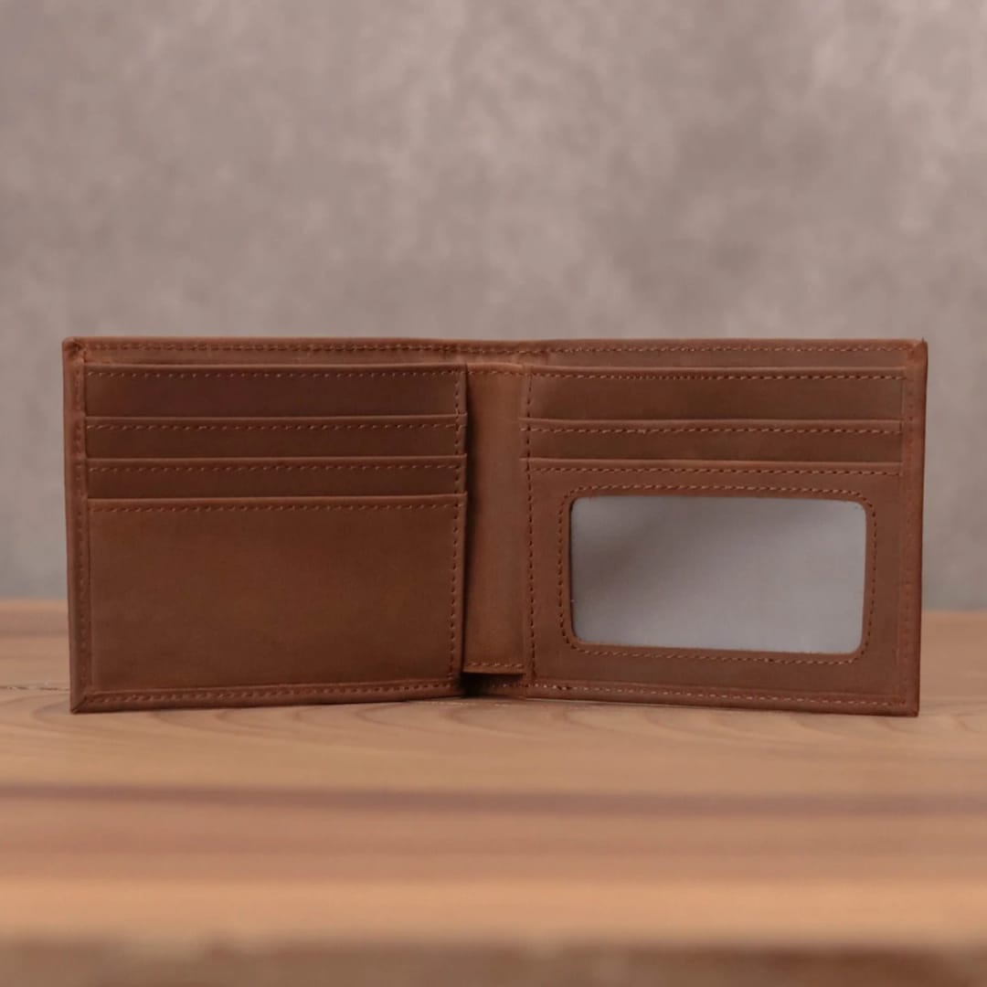 Full Grain Leather Bifold Wallet With ID Window - Personalized ...