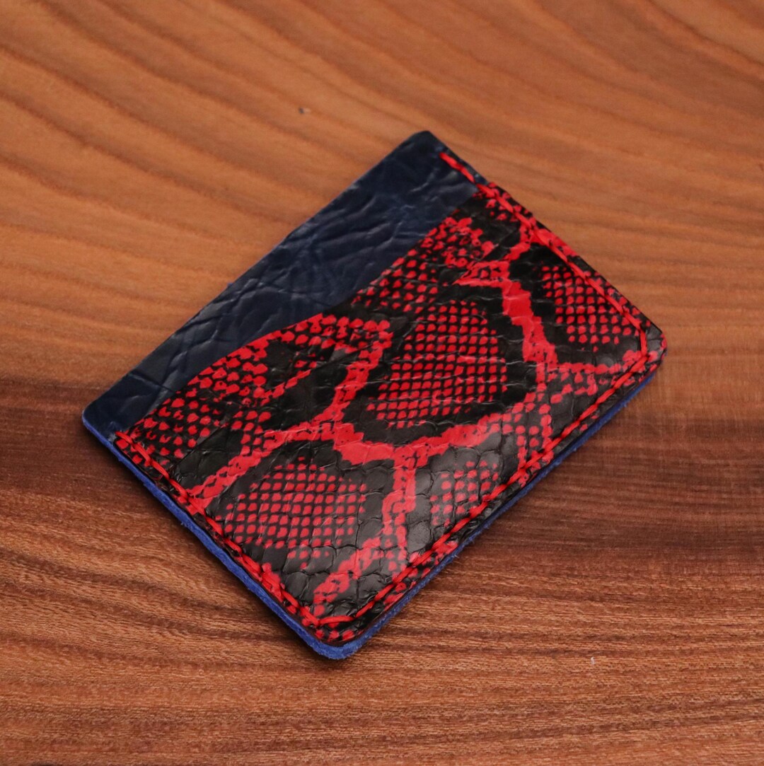 Rare Snakeskin Full Grain Leather Cardholder, Slim Card Wallet, One of ...