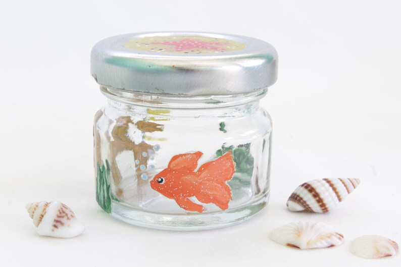 Hand-painted Miniature Aquarium Jar: Up-cycled Coastal Decor - Etsy