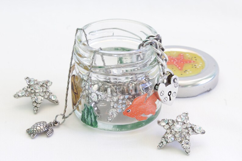 Hand-painted Miniature Aquarium Jar: Up-cycled Coastal Decor - Etsy