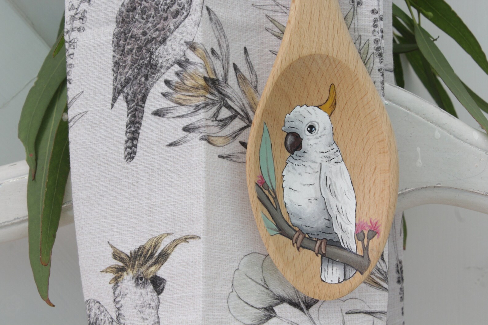 Wooden Spoon & Tea Towel Set, Hand-painted Wall Hanging With Australian ...