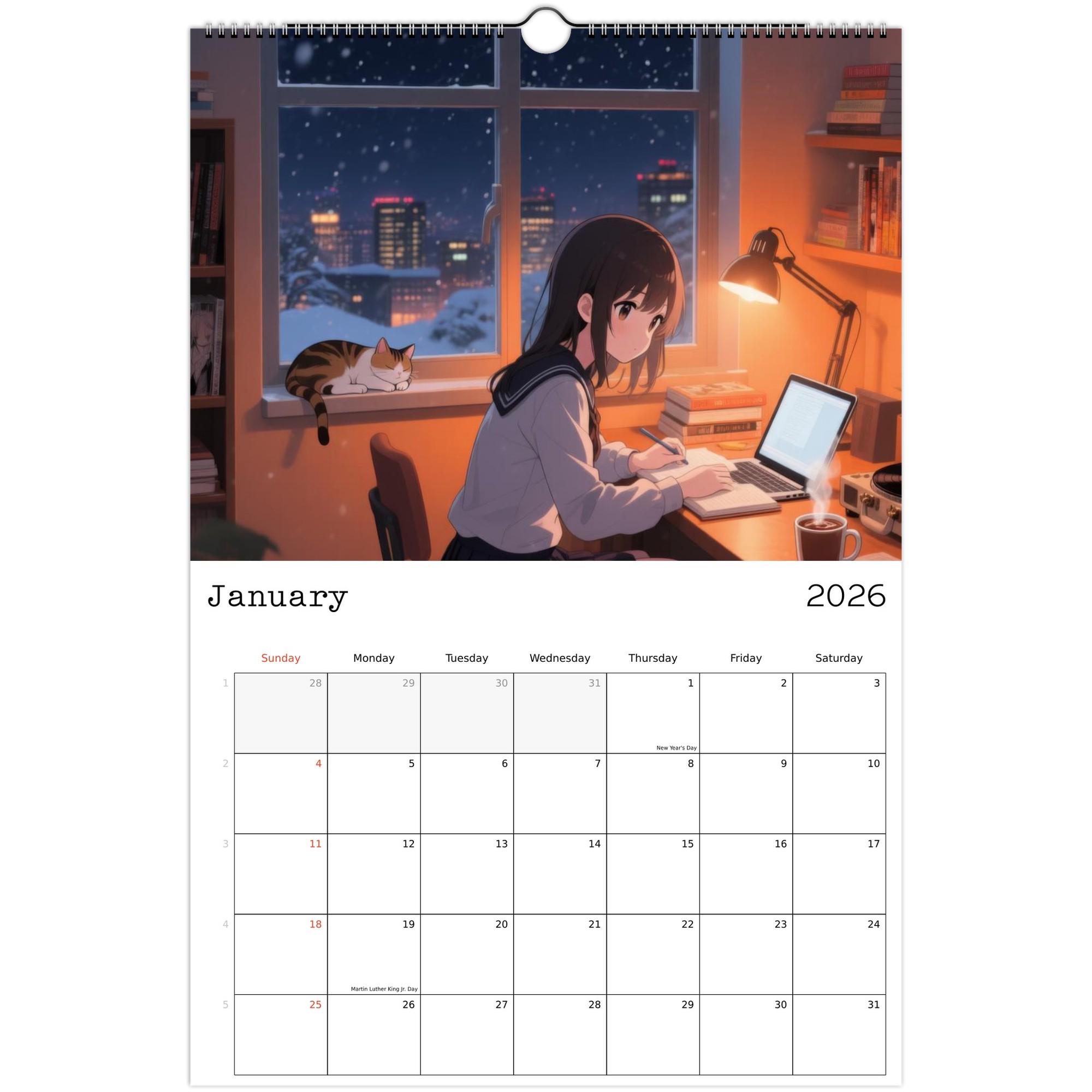 2026 Lo-fi Anime Wall Calendar, Chill, Fun, Relaxing Lo-fi Atmosphere ...