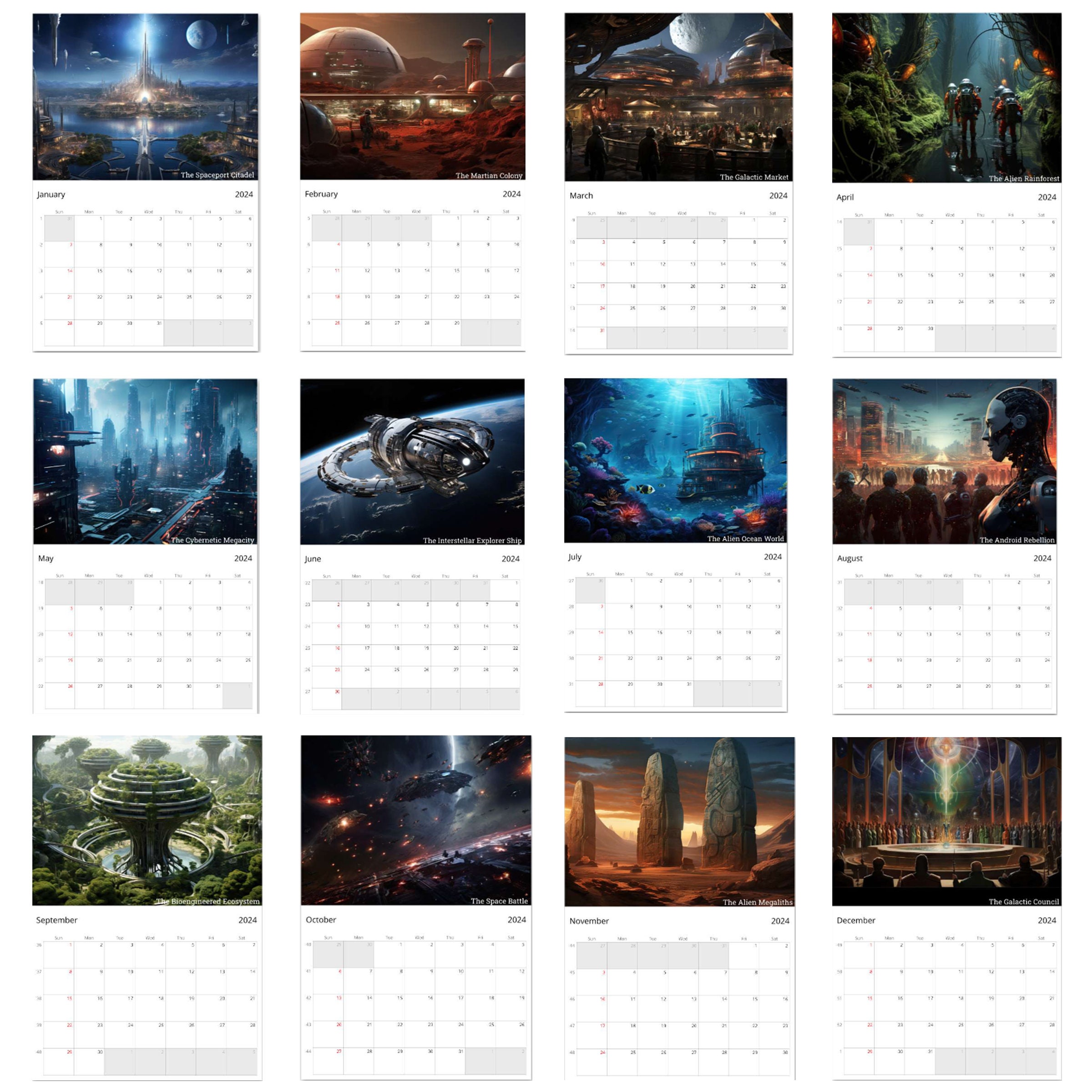 2024 Sci-fi Calendar, Science Fiction, Scifi - Etsy