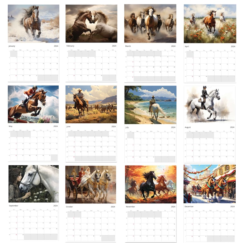 2024 Horse Wall Calendar - Etsy