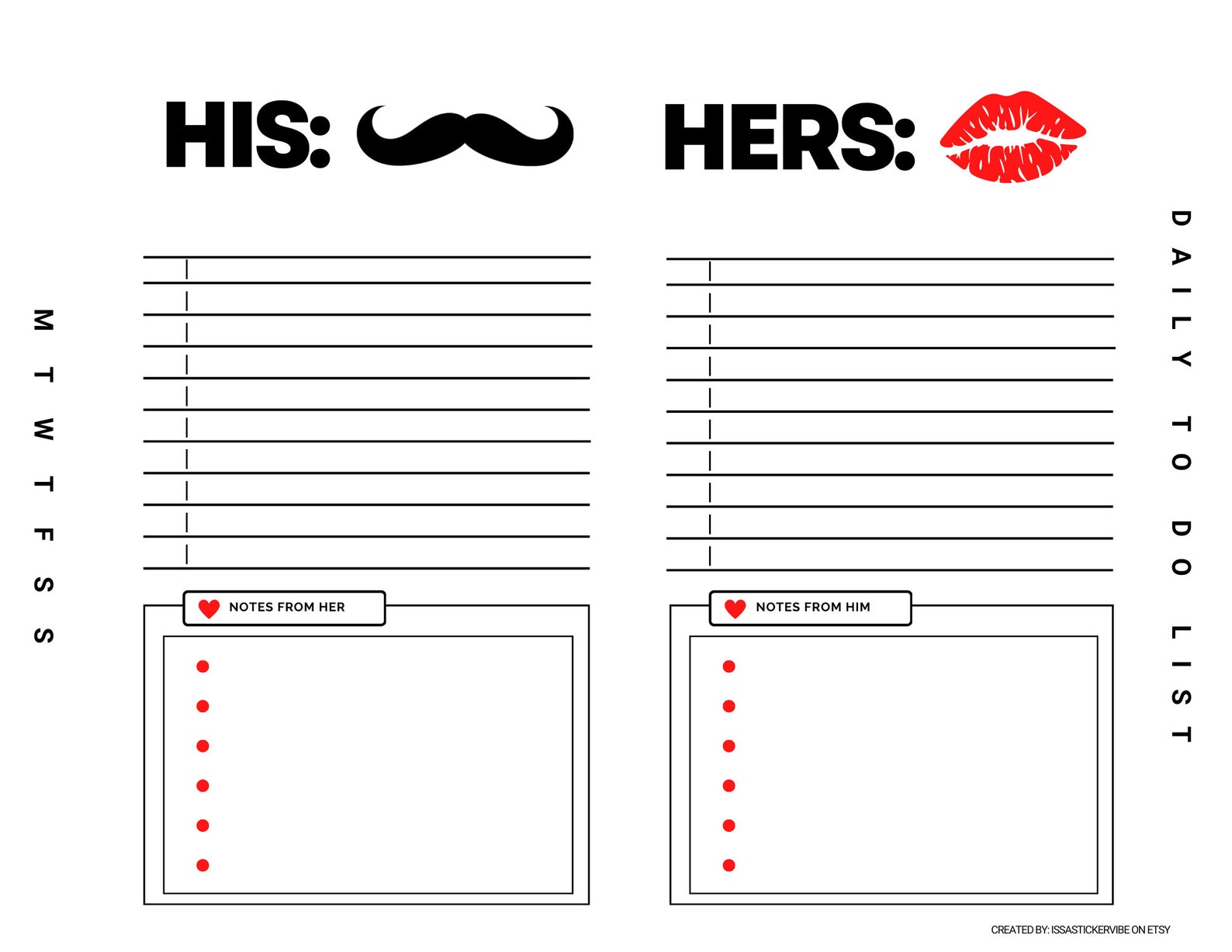 His and Hers Minimalist Daily Planner Printable Lists, Planner List ...