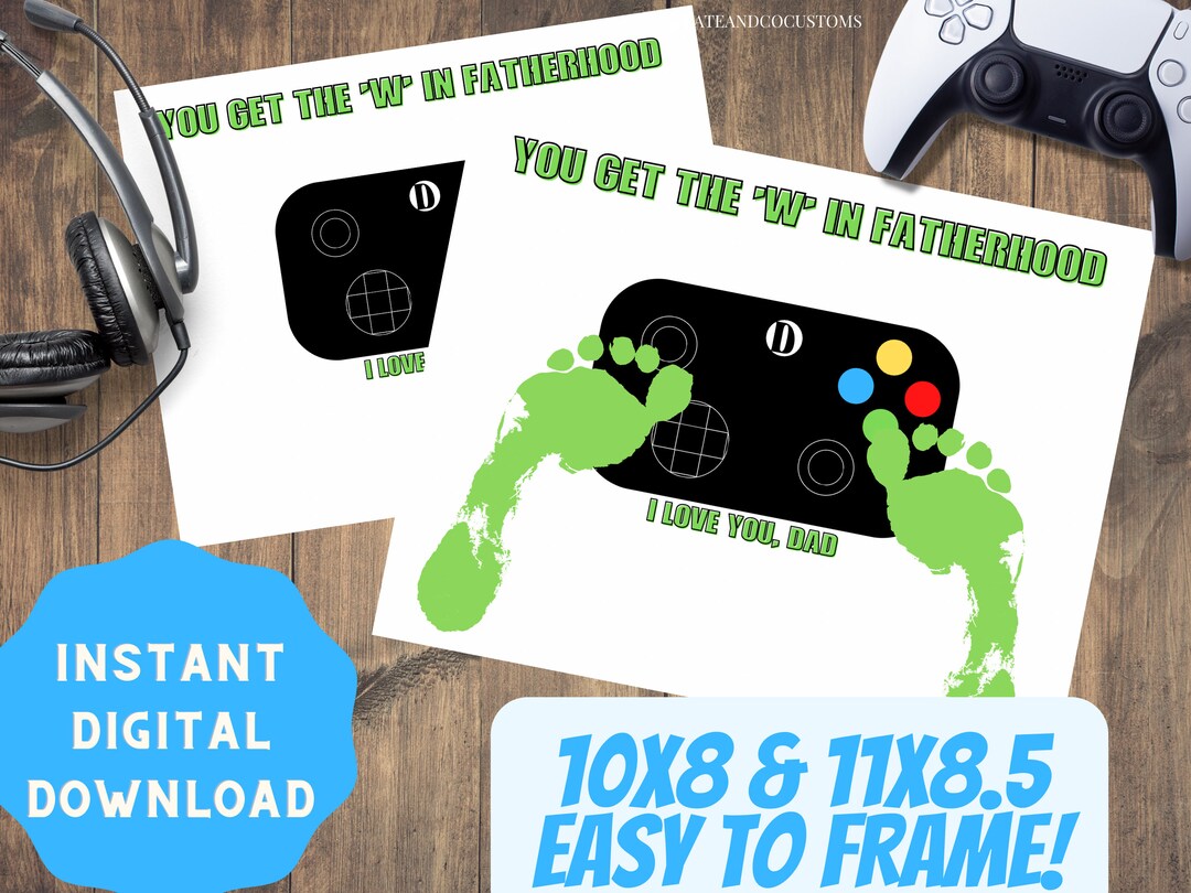 Gamer Dad Fathers Day Gift Footprint Card Craft Idea, Video Gaming ...