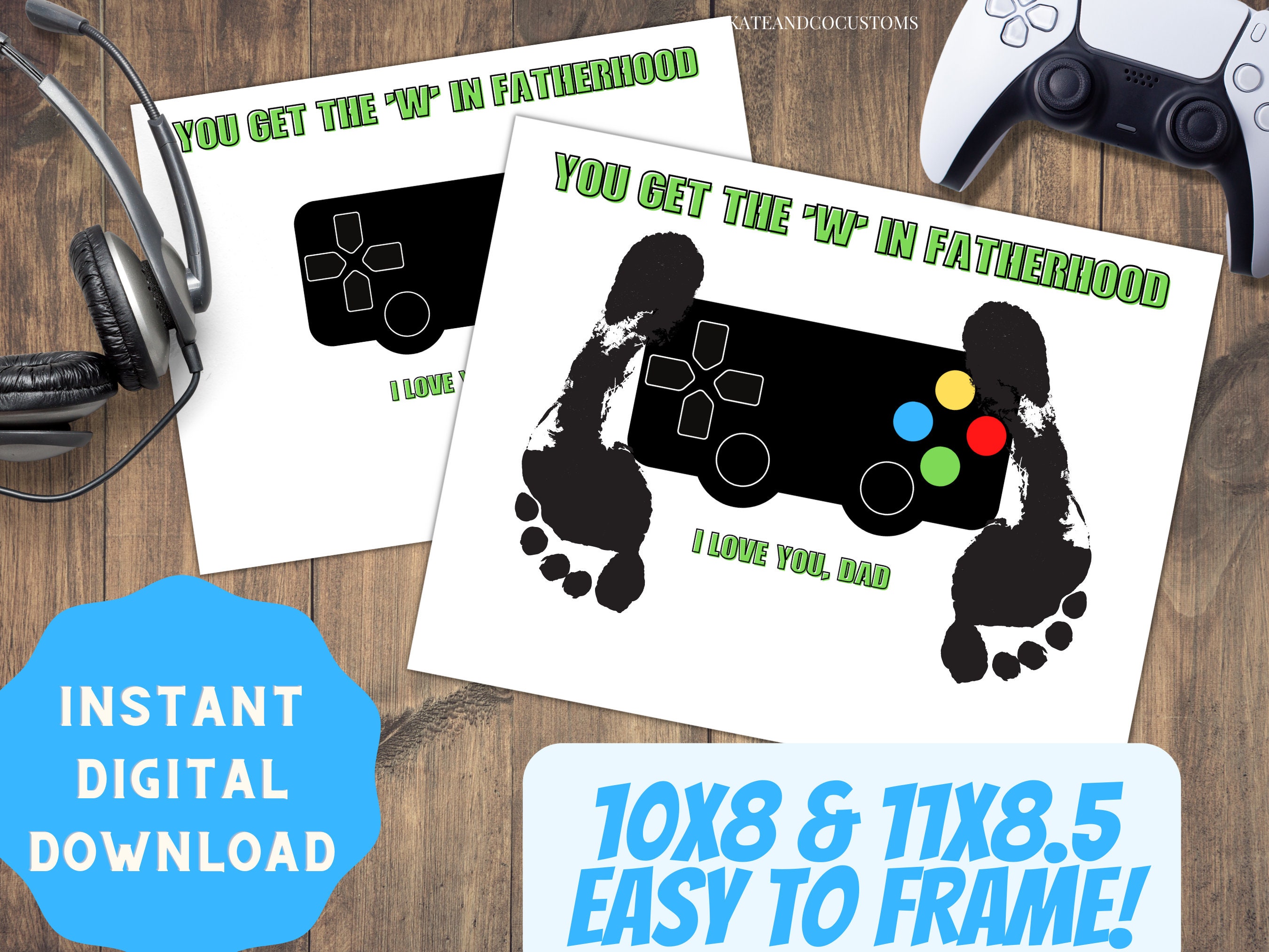 Gamer Dad Fathers Day Gift Footprint Controller Card Craft Idea, Video ...