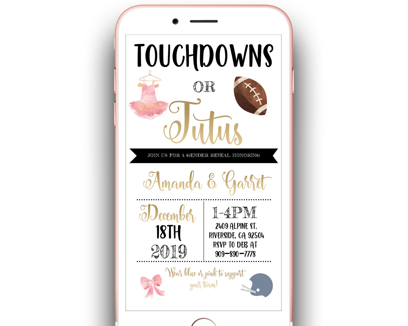 Touchdowns or Tutus Gender Reveal Party Evite Gender Reveal Party ...