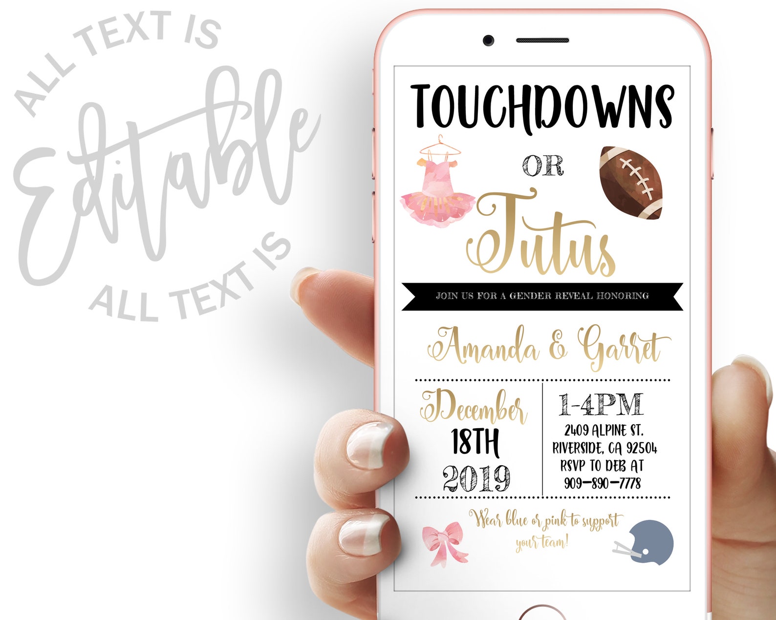 Touchdowns or Tutus Gender Reveal Party Evite Gender Reveal Party ...