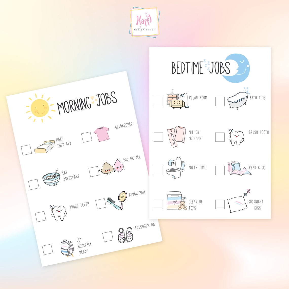 Kids Morning and Evening Routine Chart Printable | Etsy
