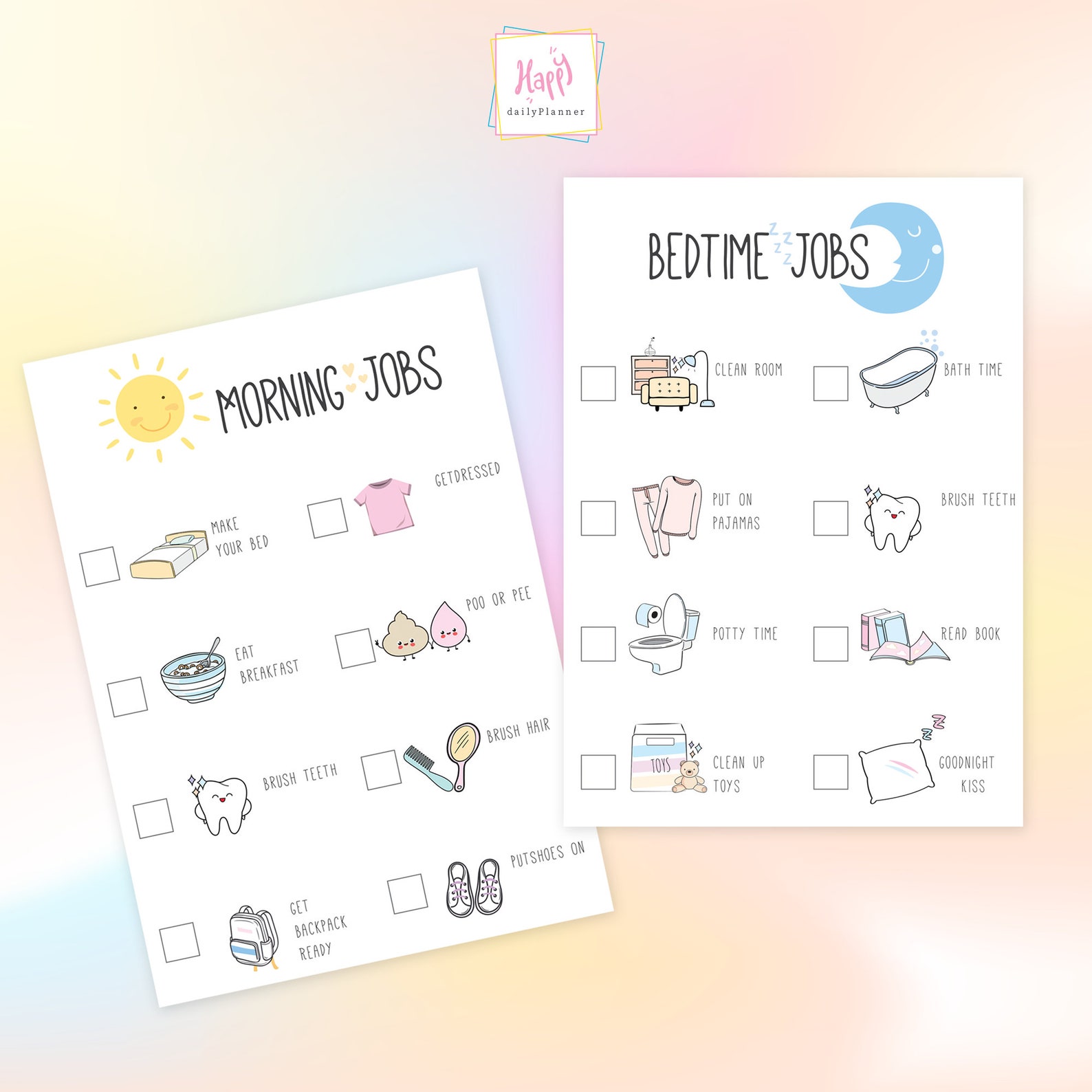 Kids Morning and Evening Routine Chart Printable | Etsy