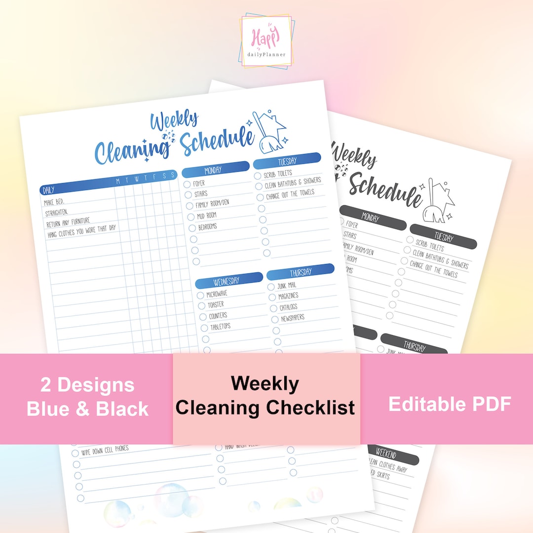Weekly Cleaning Schedule Printable, Editable Cleaning Checklist ...