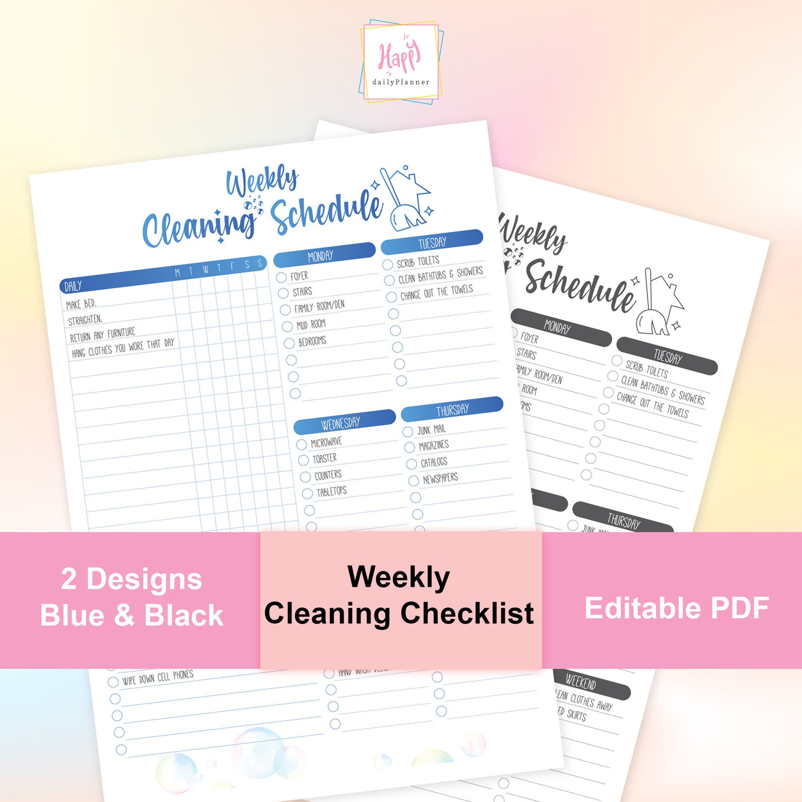 Weekly Cleaning Schedule Printable, Editable Cleaning Checklist ...