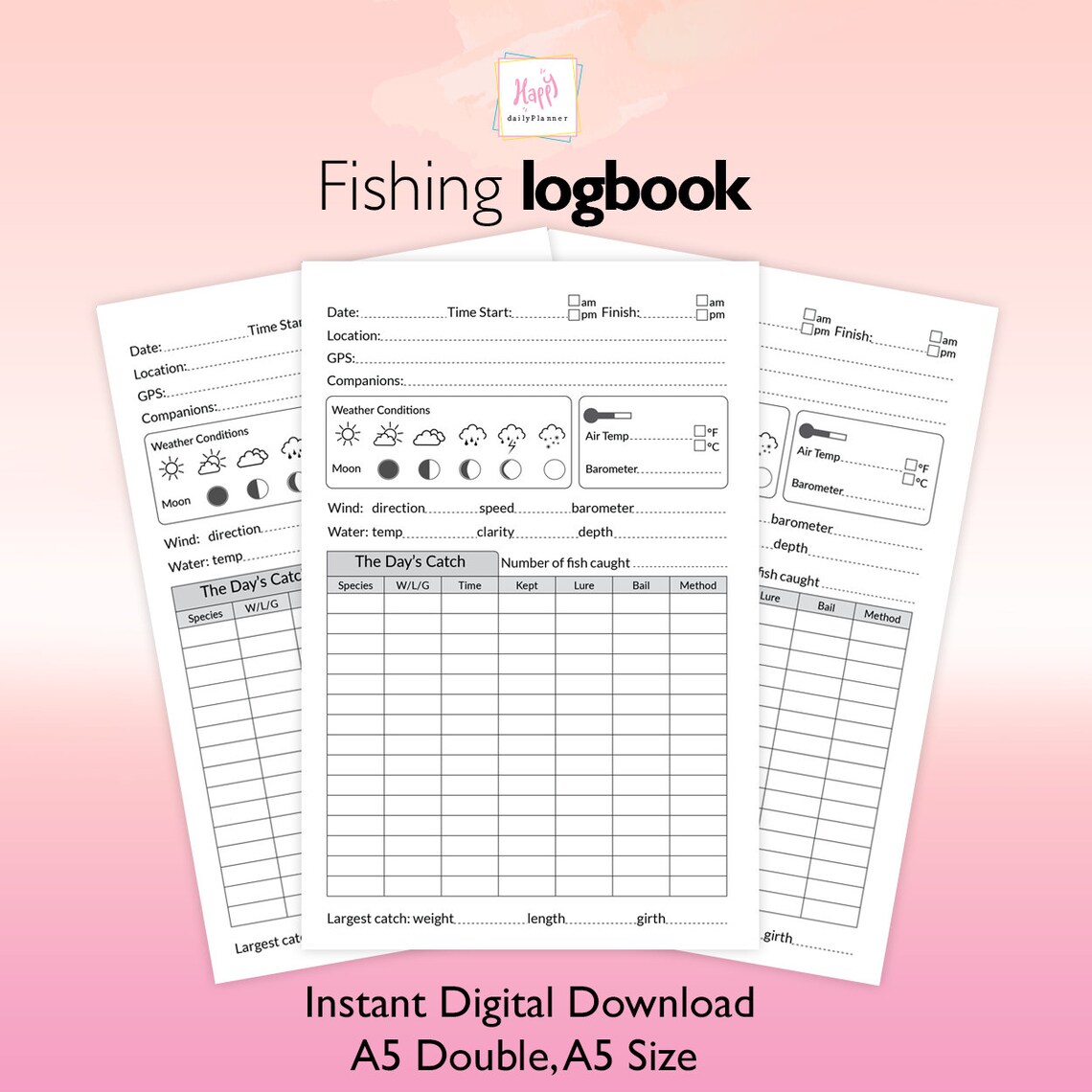Fishing Log Book A5, Printable Fishing Log Book - Etsy