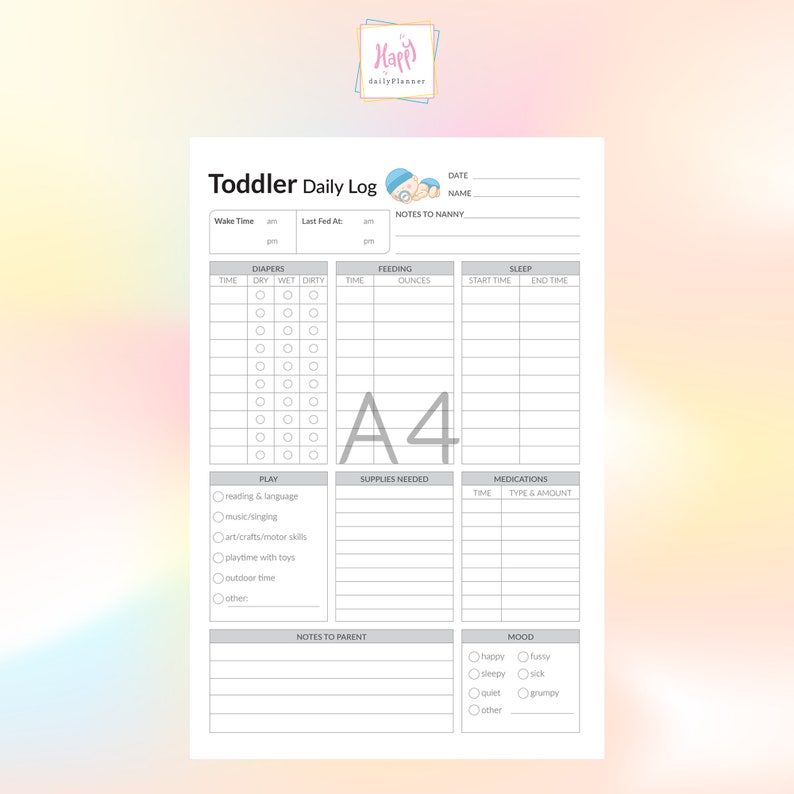 Toddler Daily Log: Daycare Daily Reports Tracker for Newborns or Nanny ...