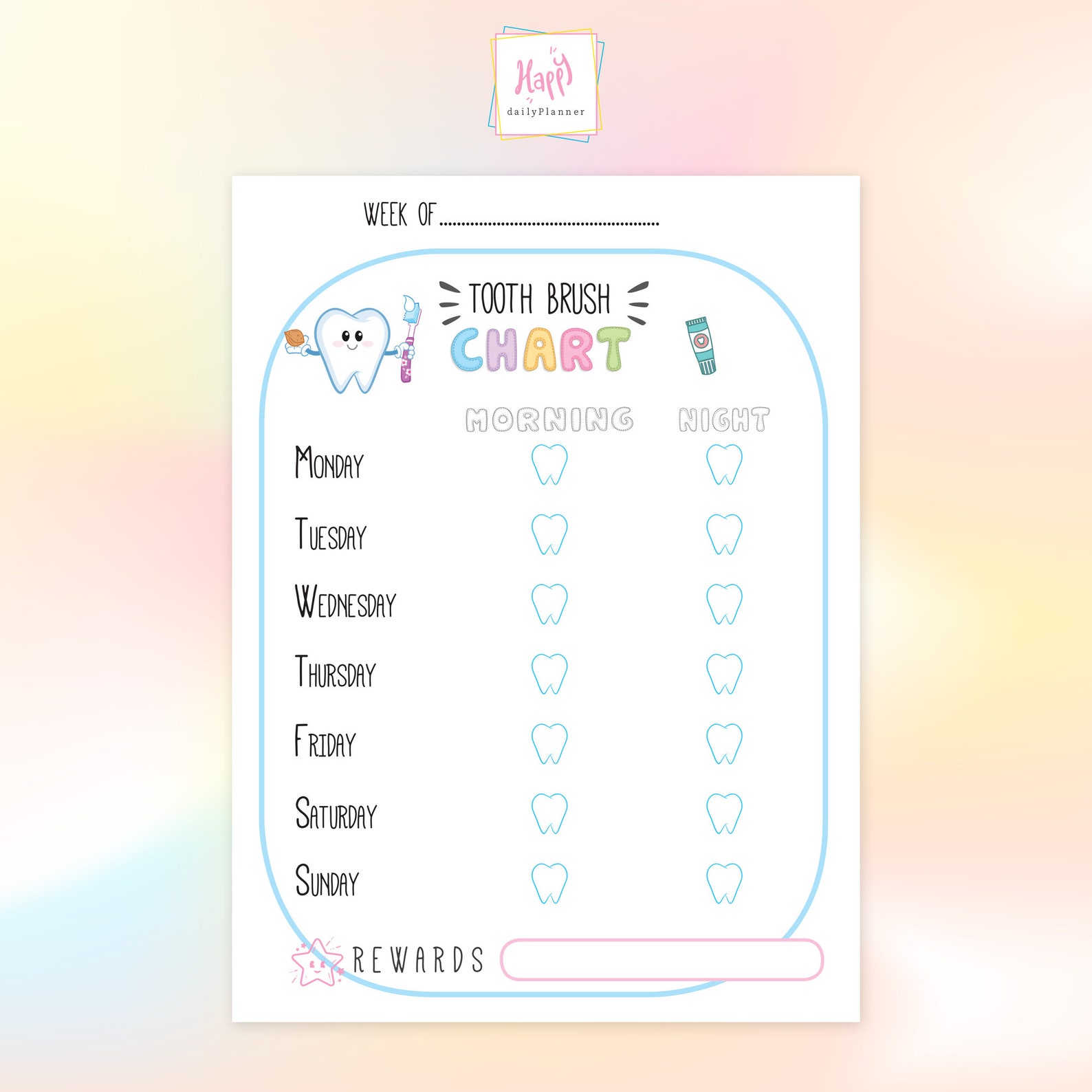 Toothbrush Reward Chart for Kids Kids Printable, Routine Chart,school ...