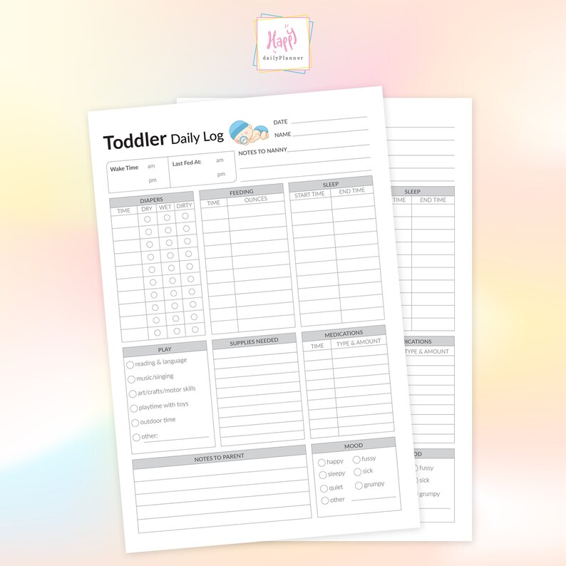 Toddler Daily Log: Daycare Daily Reports Tracker for Newborns or Nanny ...