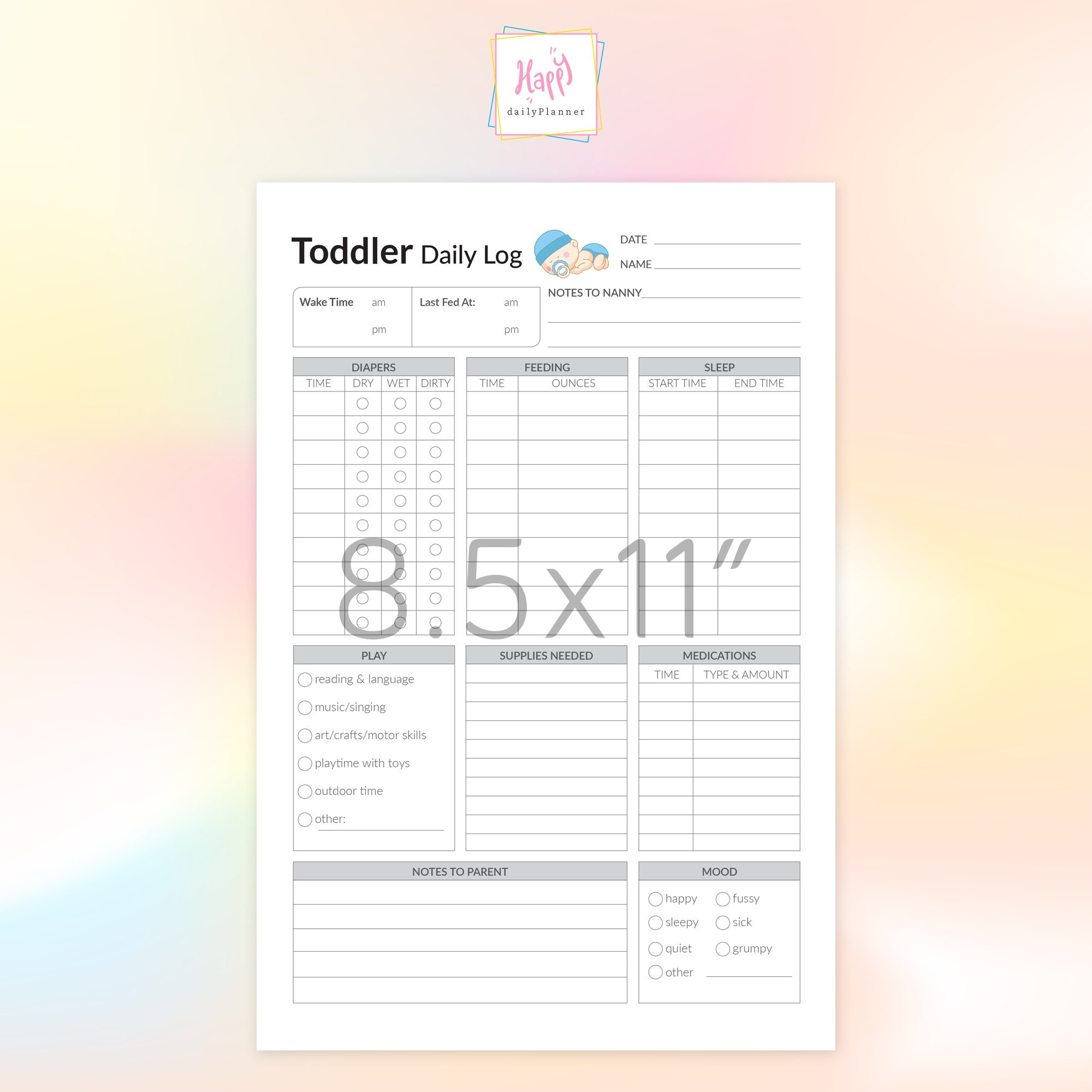 Toddler Daily Log: Daycare Daily Reports Tracker for Newborns or Nanny ...