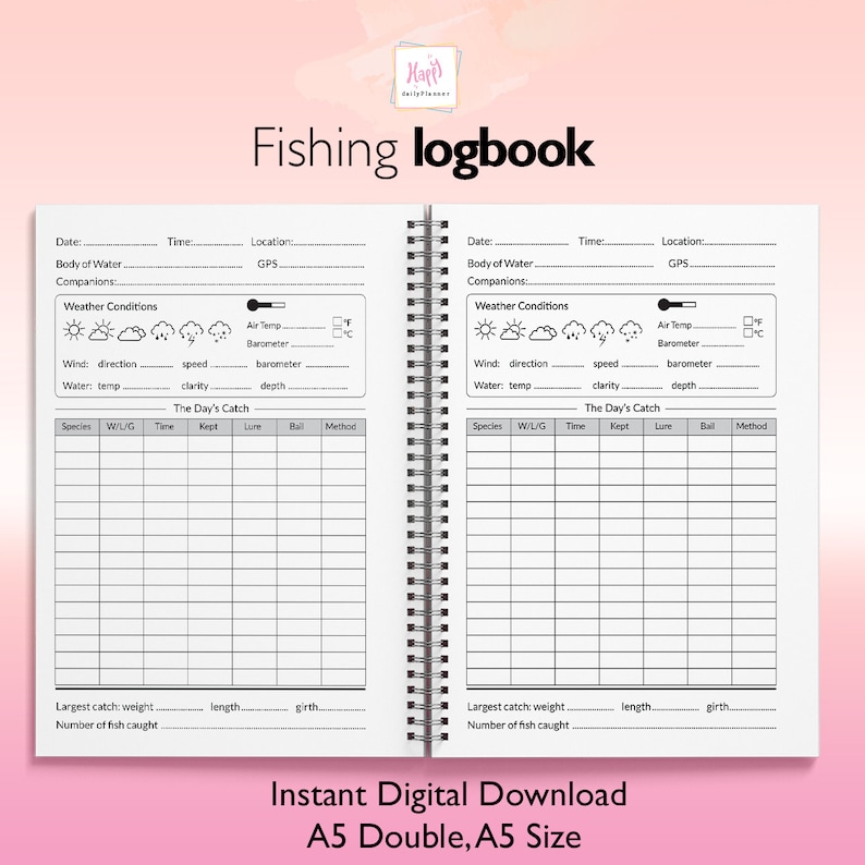 Fishing Log Book A5, Printable Fishing Log Book - Etsy