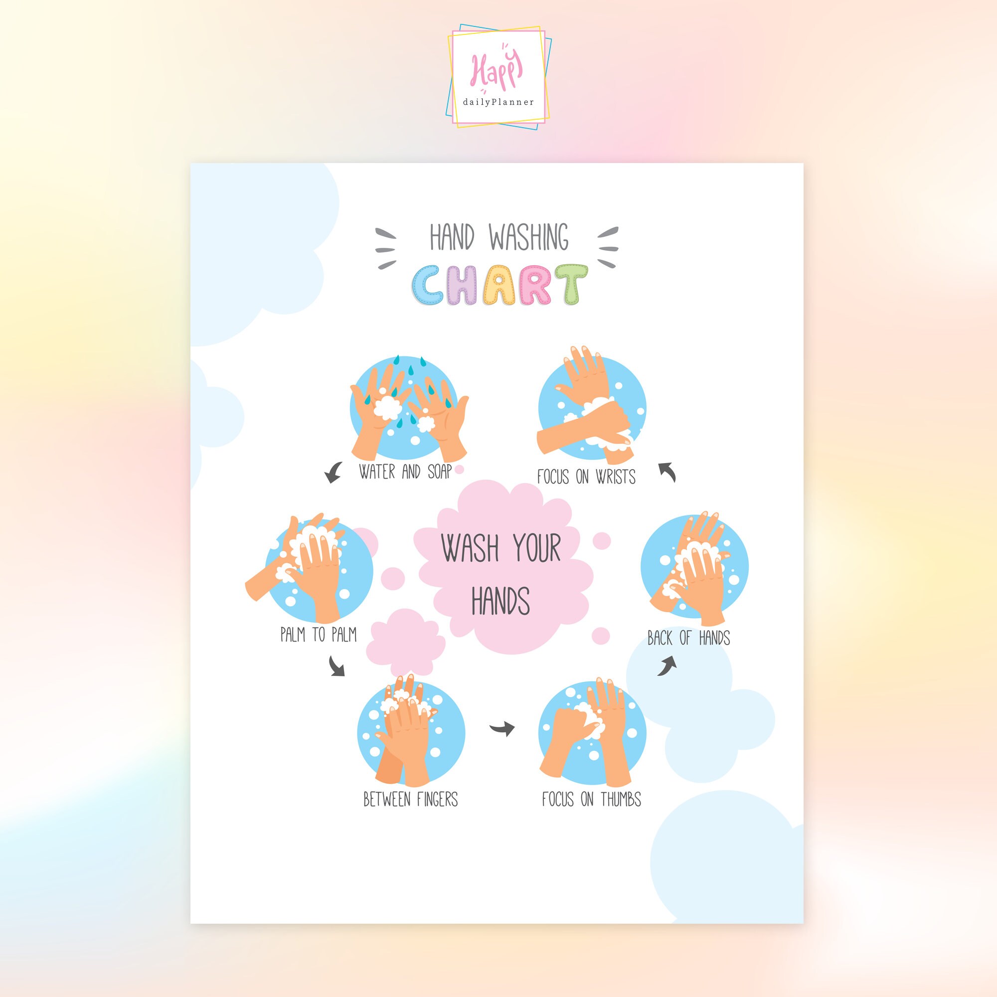 Hand Washing Chart for Kids Printable, Routine Chart,School Chart ...