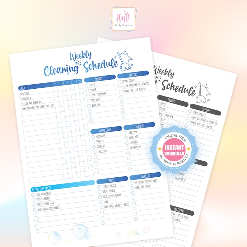 Weekly Cleaning Schedule Printable, Editable Cleaning Checklist ...