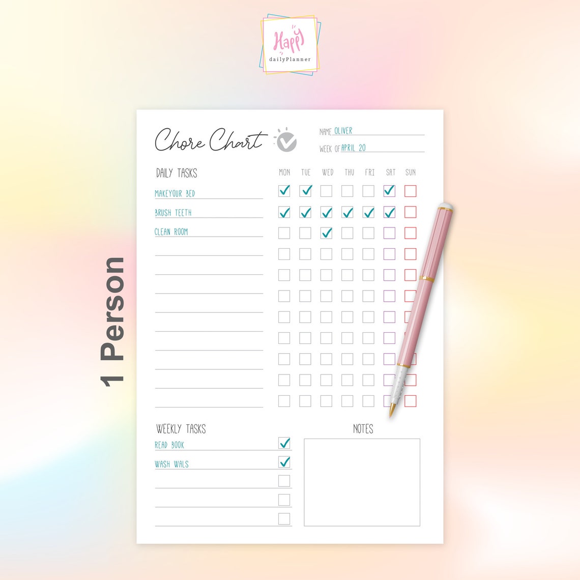 Chore Chart for Multiple Kids Printable, Family Chore Chart Digital ...