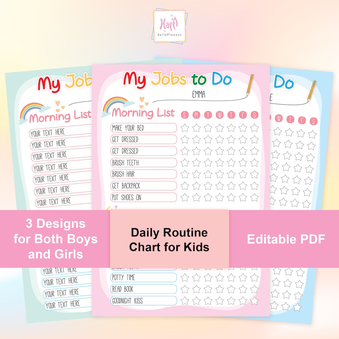 Editable Chore Chart Printable, Morning Bedtime Routine Printable ...