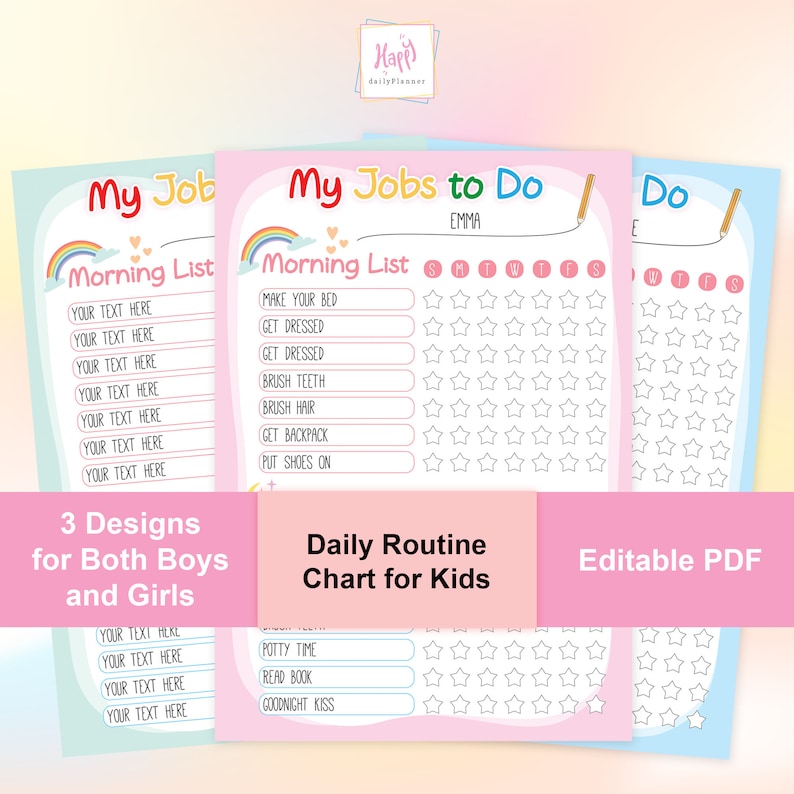 Editable Chore Chart Printable, Morning Bedtime Routine Printable ...