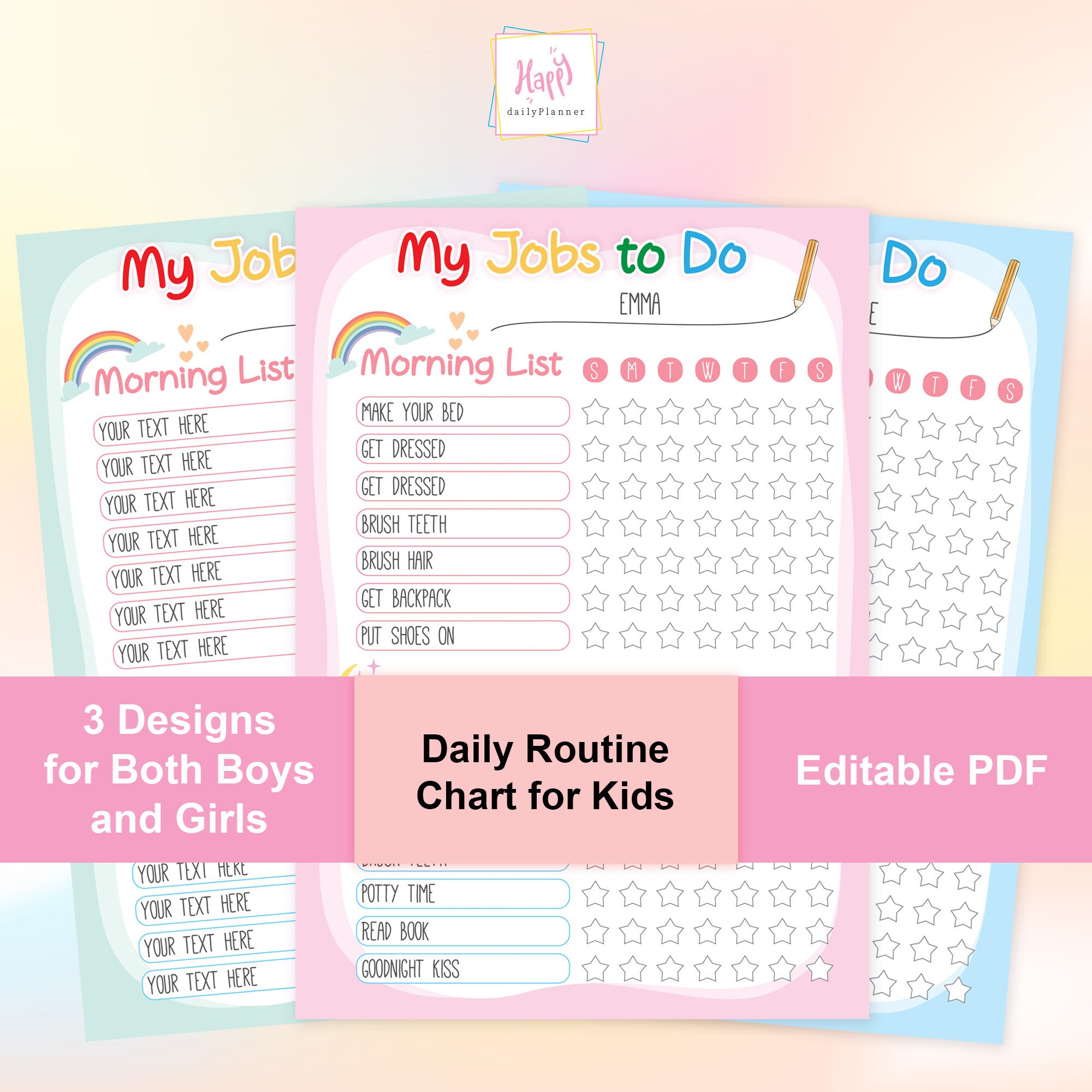 Editable Chore Chart Printable, Morning Bedtime Routine Printable ...