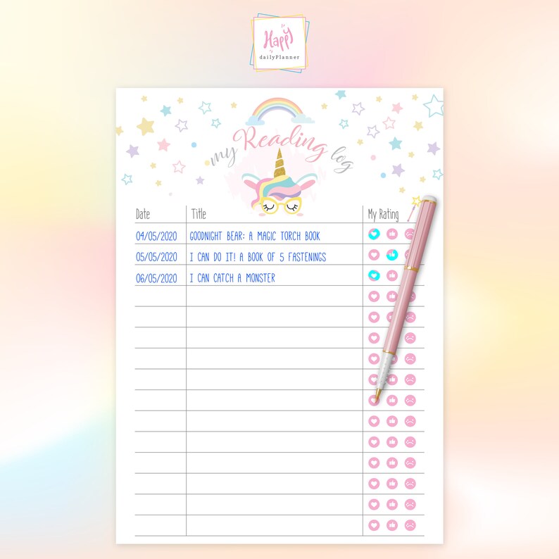 Unicorn Reading Log, Kids Reading Log Printable Download PDF - Etsy