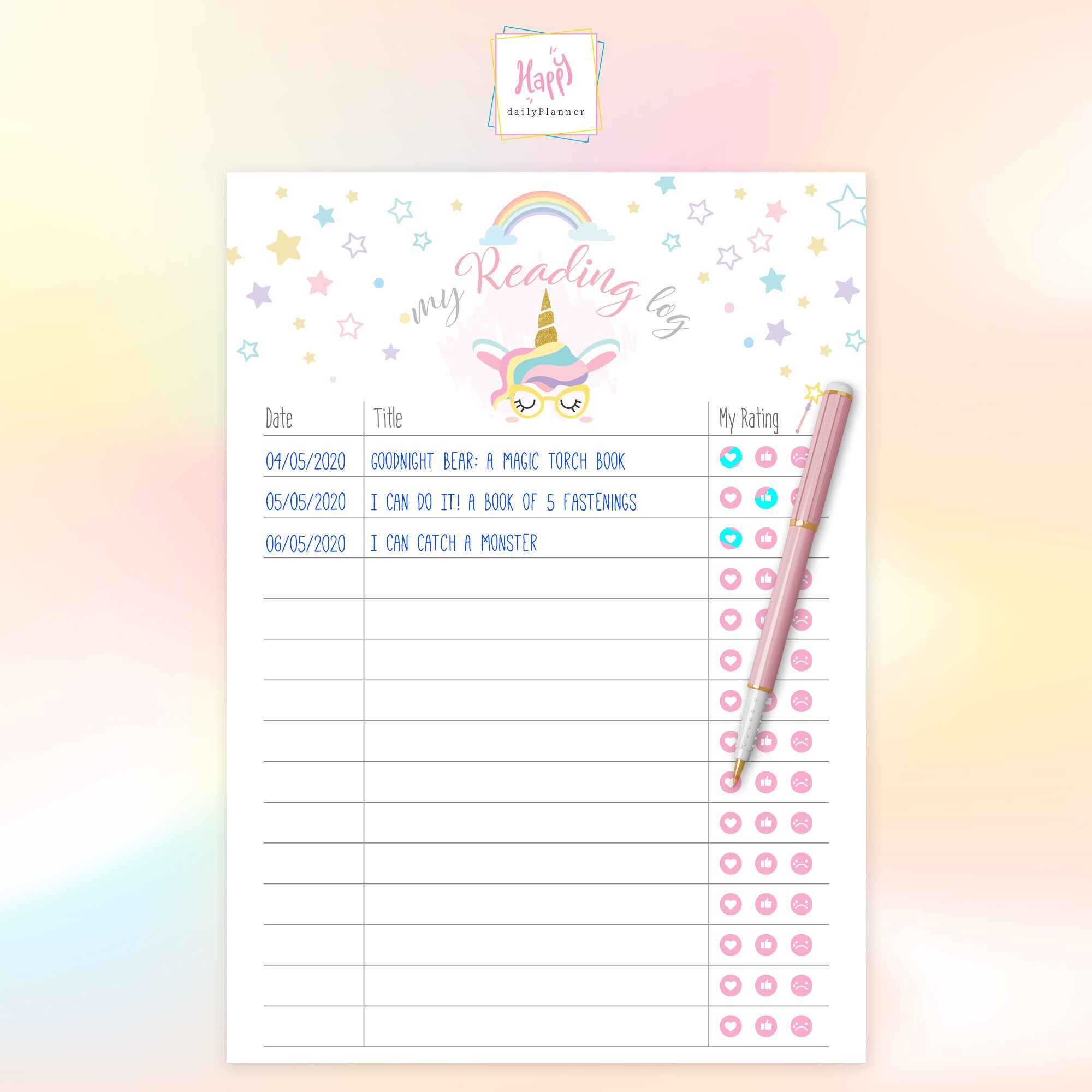 Unicorn Reading Log, Kids Reading Log Printable Download PDF - Etsy