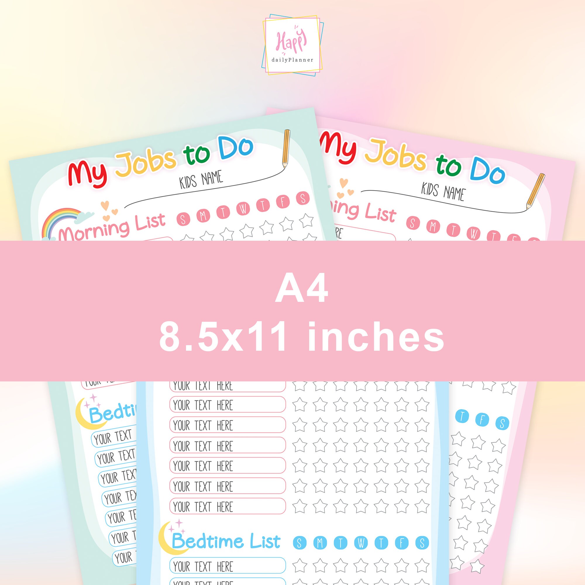 Editable Chore Chart Printable, Morning Bedtime Routine Printable ...