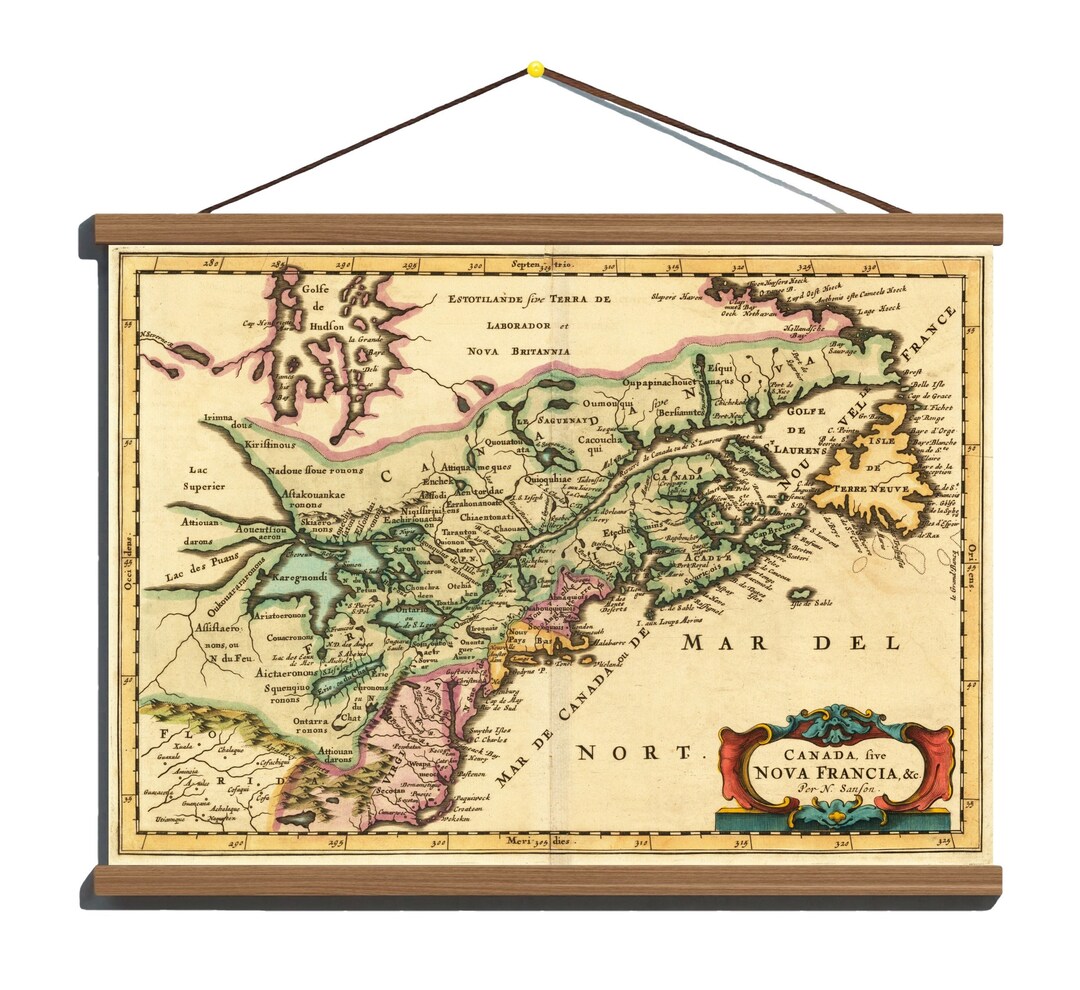 Ancient Vintage Antique Early 1679 Map of Canada and the Great Lakes ...