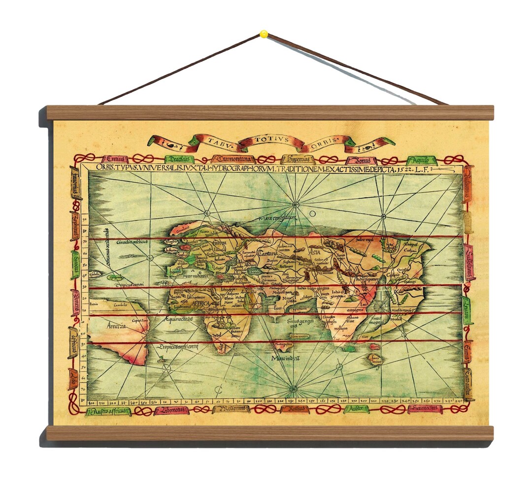 Ancient Vintage Antique 2nd Century Ptolemy's World Map Published 1522 ...