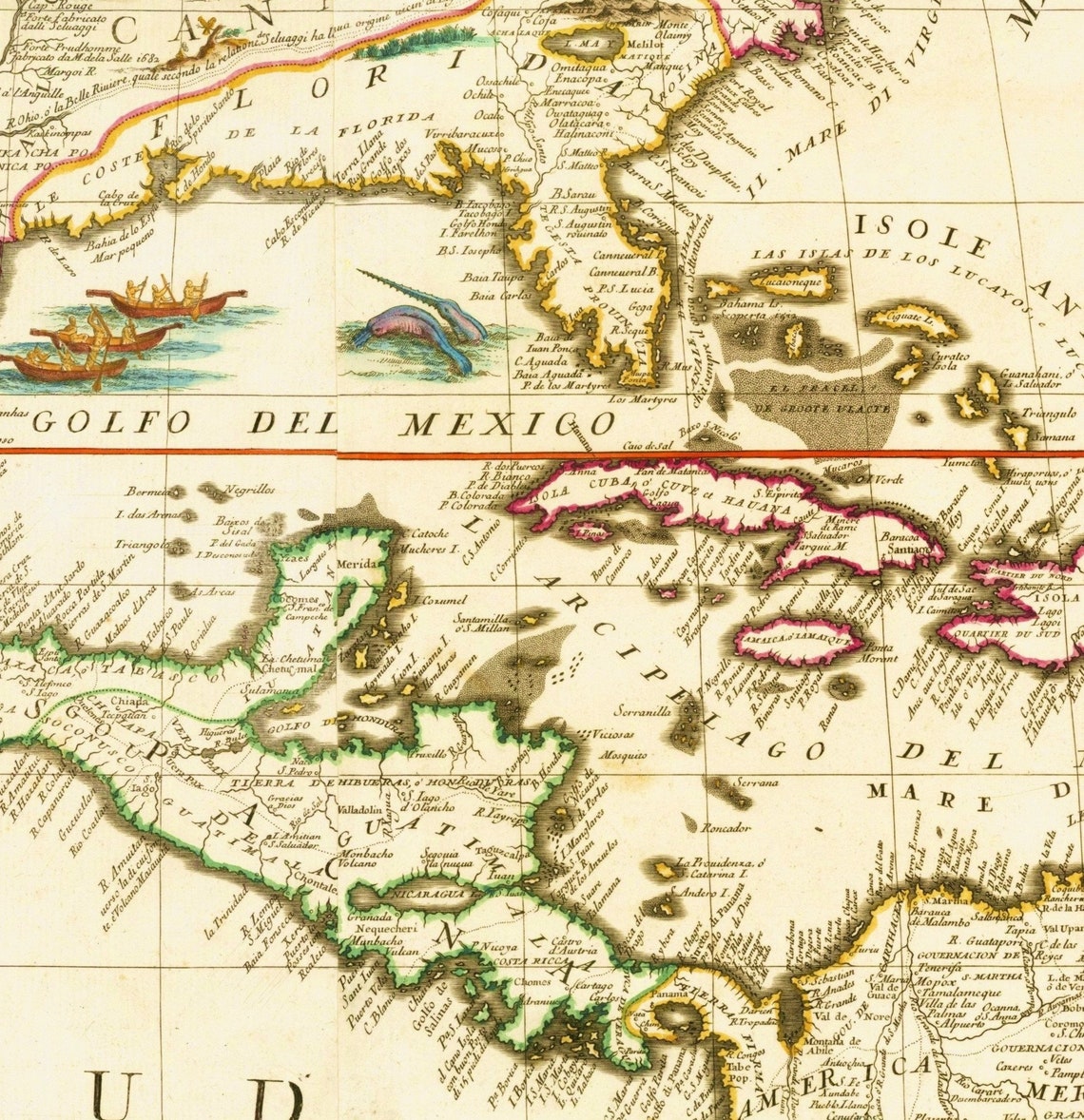 Vintage Rare Decorative 1688 Map of North America / 100% Cotton Canvas ...