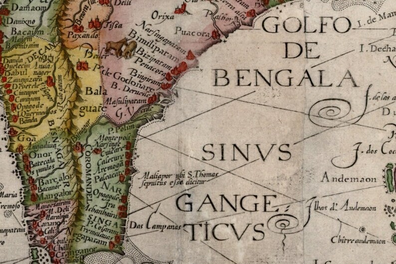 Vintage Old Decoration Rare 1596 Map of Asia Middle East India / 100% ...