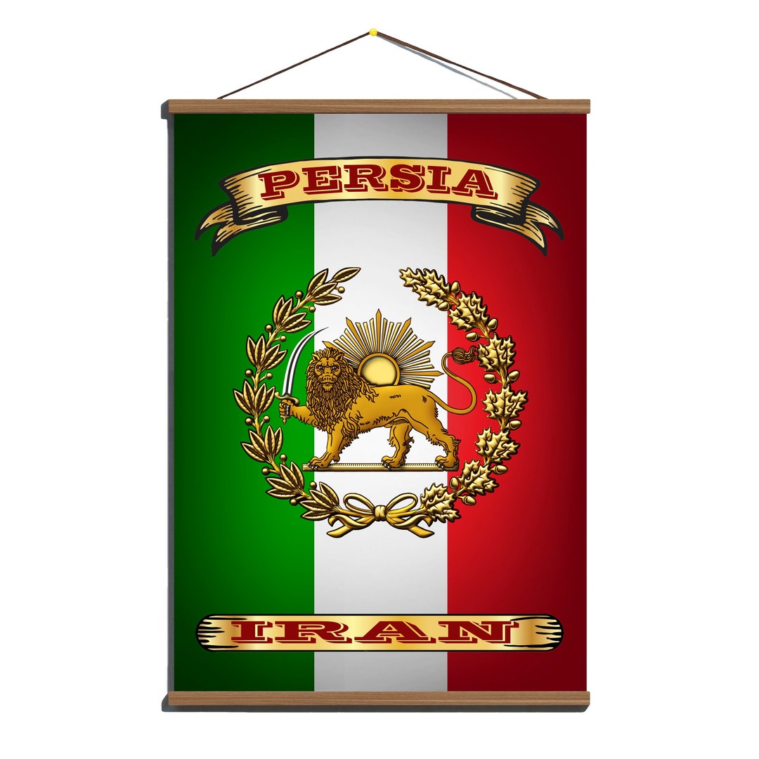 Persian Empire Iran Old Flag With Emblem Lion Sun / Cotton Canvas ...